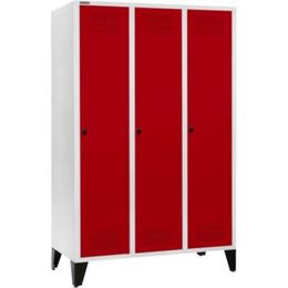 Sch&auml;fer Shop Sch&auml;fer Shop Genius Kleiderspind mit F&uuml;&szlig;en, 3 Abteile, 400 mm Abteilbreite, Sicherheitsdrehriegelverschluss, lichtgrau/rubinrot