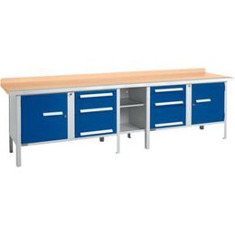 Sch&auml;fer Shop Kastenwerkbank Sch&auml;fer Shop Select PWi 300-2, Buche Multiplexplatte, mit Stahlkante, bis 750 kg, B 3000 x T 700 x H 840 mm, Enzianblau