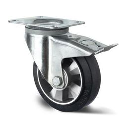 CASCOO Lenkrolle BAF4, mit Totalfeststeller, Rad-&oslash; 200 mm x B 50 mm, Aluminium-Felge, Elastik-Lauffl&auml;che, schwarz, Doppelkugellager, bis 500 kg
