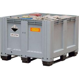 CEMO Altbatterie-Box, Hart-Polyethylen (PEHD), grau/orange, B 1200 x T 1000 x H 760 mm, 610 l, bis 600 kg