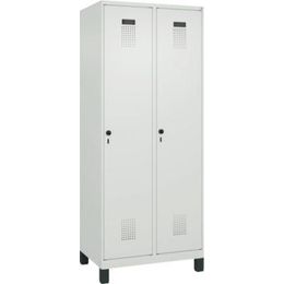 Kleiderspind C+P Evolo Plus, 2 Abteile, 400 mm Abteilbreite, mit F&uuml;&szlig;en, Anschlag rechts, B 800 x T 500 x H 1950 mm, Drehriegel, lichtgrau/lichtgrau