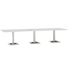 Konferenztisch, mit Tischanschlussfeld, bis 12 Personen, Rechteck, Standfu&szlig;, B 3500 x T 1000 x H 720-820 mm, wei&szlig;/silber