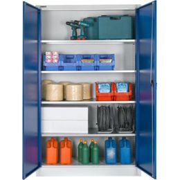 Sch&auml;fer Shop Sch&auml;fer Shop Select Materialschrank, abschlie&szlig;bar, 4 verzinkte B&ouml;den, 5 OH, B 1200 x T 400 x H 1935 mm, Stahl, lichtgrau/enzianblau