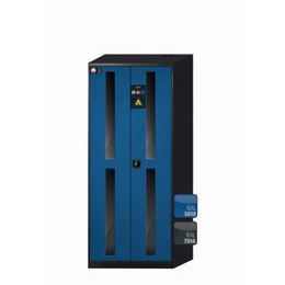 Chemikalienschrank ASECOS CS-CLASSIC-G, Fl&uuml;gelt&uuml;ren mit Glasausschnitt, Front Enzianblau, B 810 x T 520 x H 1950 mm