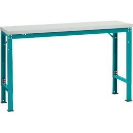 Manuflex Grundtisch UNIVERSAL Spezial, 1500 x 800 mm, Melamin lichtgrau, wasserblau