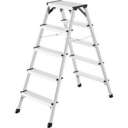 Hailo Alu-Sicherheits-Doppelstufenleiter D60 StandardLine, 2 x 5 Stufen, Rutschschutz, Soft-Grip-Sohle, bis 150 kg, EN 131, aluminium