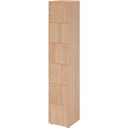 Schlie&szlig;fachschrank Topas Line, 6 Ordnerh&ouml;hen, 6 F&auml;cher, Zylinderschloss, B 400 x T 420 x H 2156 mm, Nussbaum/Nussbaum