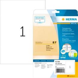 Herma Folienetiketten Special Nr. 4585, 210 x 297 mm, wetterfest, bedruckbar, permanent, transparent, matt, 10 St&uuml;ck auf 10 Blatt