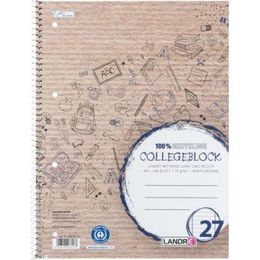 Collegeblock Herlitz Recycling, 80 Blatt, DIN A4+, 70 g/m&sup2;, 4-fach gelocht, Spiralbindung, OPTIK PAPER&reg;, Lineatur 27, blau