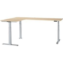 Sch&auml;fer Shop Sch&auml;fer Shop Genius Winkelschreibtisch Modena Flex, elektrisch h&ouml;henverstellbar, 90&deg; Winkel beidseitig, B 2000 x T 2000 mm, Ahorn/wei&szlig;aluminium