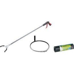 Sparset Greifzange Greifboy 50 + Beutelboy & Secolan&reg; Schwerlast-Abfalls&auml;cke COEX, 120 l, grau, 10 St&uuml;ck