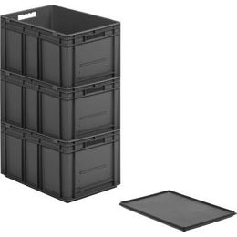 Euro-Ma&szlig;-Beh&auml;lter Serie EF 6320, Inhalt 63,7 l, Durchfassgriff, eisengrau, inkl. Deckel, 3 St&uuml;ck
