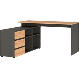 Schreibtisch mit Sideboard Boston, B 1450 x T 1460 x H 770 mm, Navarra Eiche/graphit