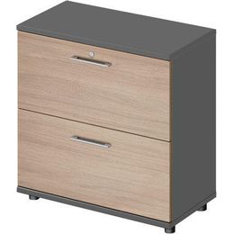 Sch&auml;fer Shop Sch&auml;fer Shop Genius H&auml;ngeregistraturschrank TETRIS WOOD, 2 OH, B 800 x T 421 x H 800 mm, H&ouml;he inkl. Gleiter, graphit/Eiche