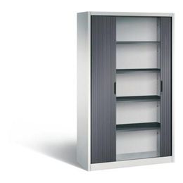 C + P Rollladenschrank Omnispace, 5 OH, abschlie&szlig;bar, B 1200 x T 420 x H 1980 mm, Stahl, lichtgrau/schwarzgrau