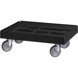 Sch&auml;fer Shop Sch&auml;fer Shop Pure Transportroller, Euronorm, bis 300 kg, mit Stapelrand, Lenkrollen, L 610 x B 410 mm, HDPE & TPU, tiefschwarz RAL 9005