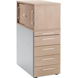 Sch&auml;fer Shop Sch&auml;fer Shop Genius Standcontainer mit Aufsatzschrank inkl. Schiebet&uuml;r, komplett abschlie&szlig;bar, eckiger Griff, Eiche/wei&szlig;alu