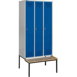 Sch&auml;fer Shop Sch&auml;fer Shop Genius Kleiderspind mit Sitzbank, 3 Abteile, Drehverschluss, hellsilber/enzianblau
