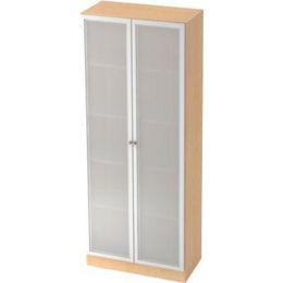 Aktenschrank mit Glast&uuml;ren ULM, 5 OH, B 800 x T 420 x H 2004 mm, Ahorn-Dekor