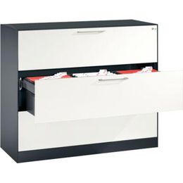 H&auml;ngeregistraturschrank ASISTO C 3000, 3 Schubladen, 3-bahnig, B 1200 mm, anthrazit/wei&szlig;