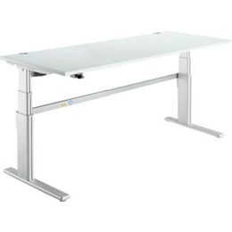 Schreibtisch Komfort, elektrisch höhenverstellbar, Rechteck, C-Fuß, B 1800 x T 800 x H 655-1305 mm, lichtgrau/weißaluminium RAL 9006