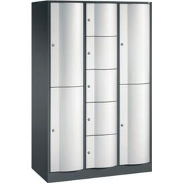 C+P Kombi-Schlie&szlig;fachschrank Resisto, 3 Abteile, 9 F&auml;cher, B 1148 x T 540 x H 1950 mm, Anthrazitgrau/Lichtgrau