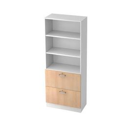 Regalschrank TARVIS, 5 OH, 2 HR-Ausz&uuml;ge, 60 kg, abschlie&szlig;b., 2 Fachb&ouml;den, B 800 x T 420 x H 2004 mm, wei&szlig;/Eiche-Dekor