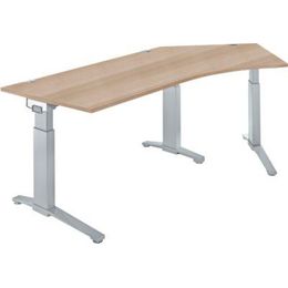 Sch&auml;fer Shop Sch&auml;fer Shop Genius Schreibtisch ERGOSTYLE S, 135&deg;, C-Fu&szlig; Gestell, Ansatz rechts, manuell h&ouml;henverstellbar, melaminharzbeschichtet, B 2165 x T 800 x H 675-895 mm, Eiche/wei&szlig;aluminium