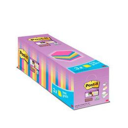 Post-it&reg; Super Sticky Notes 654SE24P Sparpaket, 76 x 76 mm, 24 x 90 Blatt, farbsortiert, blanko