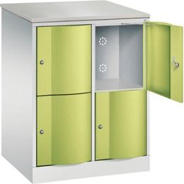 C+P Schlie&szlig;fachschrank Resisto, 2 Abteile, 4 F&auml;cher, B 772 x T 640 x H 1077 mm, Lichtgrau/Clowngr&uuml;n