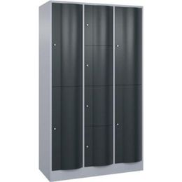 C+P Kombi-Schlie&szlig;fachschrank Resisto, 3 Abteile, 9 F&auml;cher, B 1148 x T 540 x H 1950 mm, Wei&szlig;alu/Anthrazitgrau