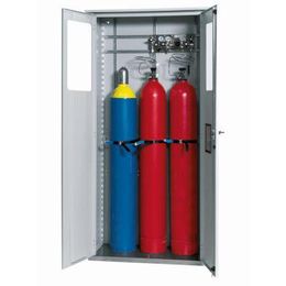 Druckgasflaschenschrank G-OD Standard, Doppelfl&uuml;gelt&uuml;r, fester Glasausschnitt, 3x 50 l Flaschen, B 1006 x T 400 x H 2149 mm