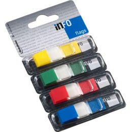 Haftnotizen INFO FLAGS, Z-Faltung, beschreibbar, selbstklebend, abl&ouml;sbar, l&ouml;sungsmittelfrei, 144 Blatt mit Spender, B 43 x H 12,5 mm, farbsortiert
