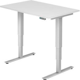 Schreibtisch ULM, elektrisch h&ouml;henverstellbar, Rechteck, T-Fu&szlig;, B 1200 x T 800 x H 625-1275 mm, wei&szlig;/wei&szlig;alu + Memoryschalter