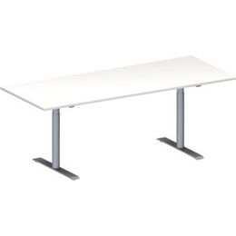 Sch&auml;fer Shop Sch&auml;fer Shop Genius Konferenztisch MODENA FLEX, Rechteck, T-Fu&szlig; Rundrohr, B 2000 x T 800 x H 650-850 mm, wei&szlig;/wei&szlig;aluminium RAL 9006