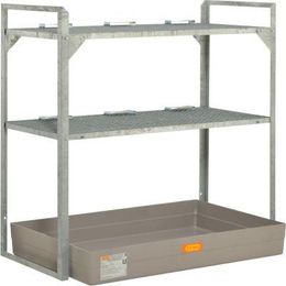 CEMO Fassregal Typ 360, f&uuml;r 6 F&auml;sser &agrave; 60 l, 2 Gitterrostebenen, 6 Fassauflagen & GFK-Auffangwanne f&uuml;r 150 l
