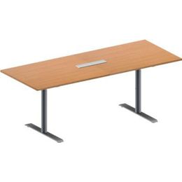 Sch&auml;fer Shop Sch&auml;fer Shop Genius Konferenztisch MODENA FLEX, 6-fach Anschluss, Rechteck, T-Fu&szlig; Rundrohr, B 2000 x T 800 x H 650-850 mm, Buche/wei&szlig;alu