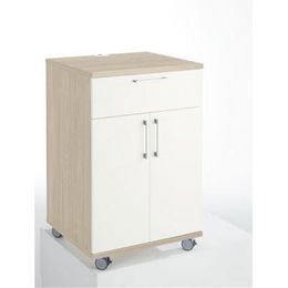Catering-Caddy, mit K&uuml;hlschrankfach und Klappfach, B 650 x T 600 x H 1000 mm, ohne K&uuml;hlbox, Eiche-Dekor/wei&szlig;