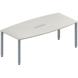 Sch&auml;fer Shop Sch&auml;fer Shop Genius Konferenztisch MODENA FLEX, 6-fach Tischanschlussfeld, Boot, 4-Fu&szlig; Quadratrohr, B 2000 x H 720-840 mm, lichtgrau/wei&szlig;aluminium
