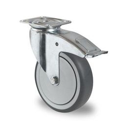 CASCOO Lenkrolle P2T2, mit Totalfeststeller, Rad-&oslash; 75 mm x B 25 mm, Polypropylen-Felge, Elastomer-Lauffl&auml;che, grau, Kugellager, bis 75 kg