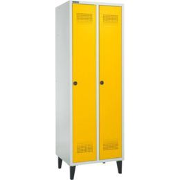 Sch&auml;fer Shop Sch&auml;fer Shop Genius Kleiderspind mit F&uuml;&szlig;en, 2 Abteile, Sicherheitsdrehriegelverschluss, lichtgrau/gelb