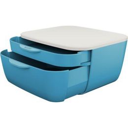 Schubladenbox Leitz&reg; Cosy, lebensmittelecht, 2 Sch&uuml;be, mit Gummif&uuml;&szlig;chen, B 251 x T 275 x H 143 mm, blau