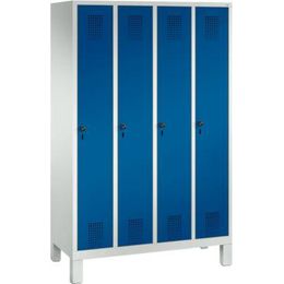 Garderobenspind Evolo S 3000, Stahl, mit F&uuml;&szlig;en, 4 Abteile mit jeweils B 300 mm, Drehriegel, lichtgrau RAL 7035/enzianblau RAL 5010