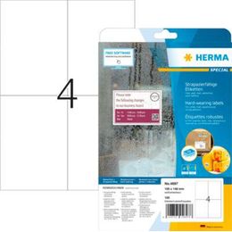 Etiketten Herma 4697, 105 x 148 mm, 100 St&uuml;ck, auf DIN A4, wetterfest, selbstklebend, stark haftend, Polyesterfolie, mattwei&szlig;