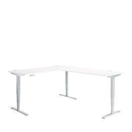 Sch&auml;fer Shop Winkelschreibtisch AERO FLEX, elektrisch h&ouml;henverstellbar, 90&deg; Winkel, T-Fu&szlig;, B 2000 x T 2400 mm, wei&szlig;/wei&szlig;alu + Memorypanel