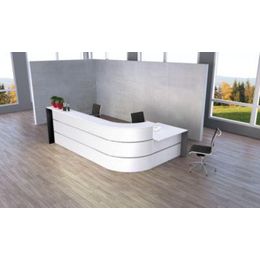 L-Theke Faro, 4-Elemente, 90&deg; Winkel, mit Beratungsplatz, melaminharzbeschichtet, ABS-Kanten, B 3670 x T 1970 x 1120 mm, wei&szlig;/anthrazit