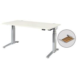 Sch&auml;fer Shop Sch&auml;fer Shop Genius Schreibtisch ERGOSTYLE S, Rechteck, 2-stufig elektrisch h&ouml;henverstellbar, C-Fu&szlig;, B 1600 x T 800 x H 635-1305 mm, inkl. Memory Master + Schublade, wei&szlig;/wei&szlig;aluminium