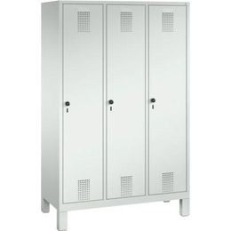Garderobenspind Evolo S 3000, Stahl, m. F&uuml;&szlig;en, 3 Abteile, Sicherheitsdrehriegelverschluss, lichtgrau RAL 7035/lichtgrau RAL 7035