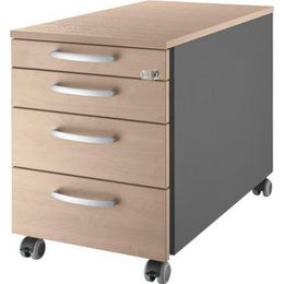 Sch&auml;fer Shop Sch&auml;fer Shop Pure Rollcontainer 1233, 3 Sch&uuml;be & 1 Utensilienauszug, abschlie&szlig;bar, Rundgriffe, B 435 x T 765 x H 577 mm, anthrazit/Eiche-Dekor