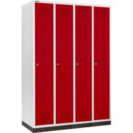 Sch&auml;fer Shop Sch&auml;fer Shop Genius Kleiderspind mit Sockel, 4 Abteile, 300 mm Abteilbreite, Zylinderschloss, rubinrot